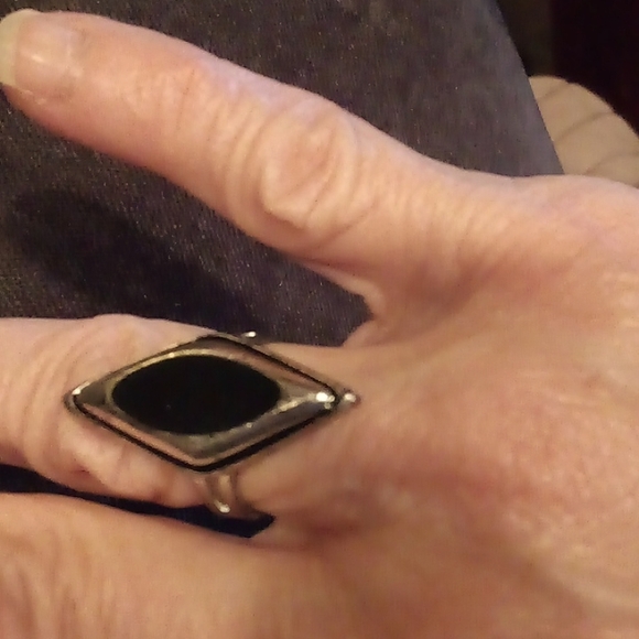 Jewelry | Large Diamond Shaped Ring With Black Enamel Inlay | Poshmark